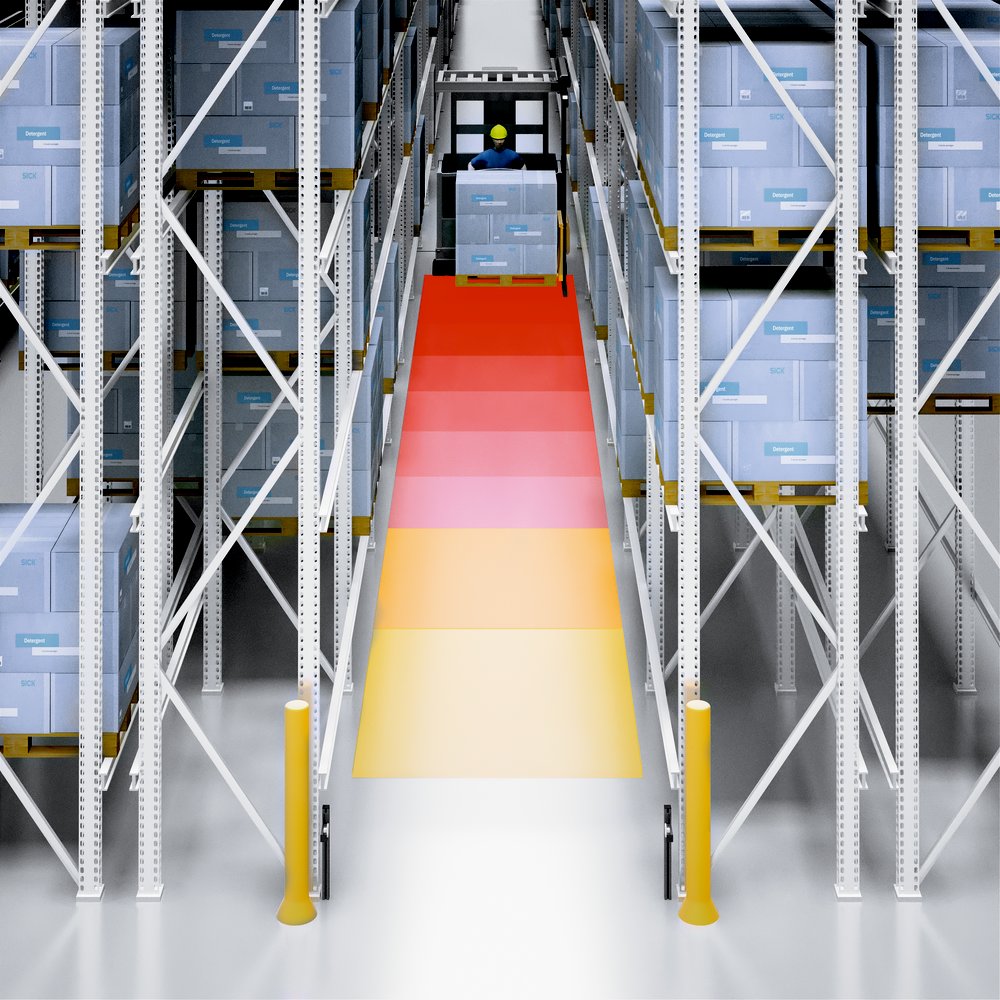 Safety laser scanner for personal protection in narrow aisle warehouses